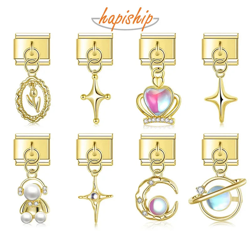 Hapiship 2023 New Original Daisy Cross Heart Moon Crown CZ Italian Ch – Hapishipstore