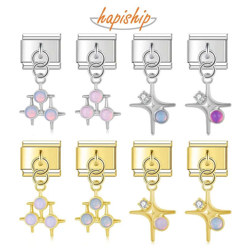 Hapiship 2024 Women New Cross Star Dazzling CZ Italian Charms Links F – Hapishipstore