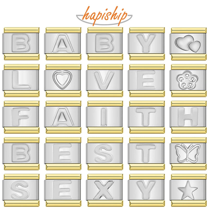 Hapiship 2025 New Fashion 26 English Letters Italian Charm Links Fit – Hapishipstore