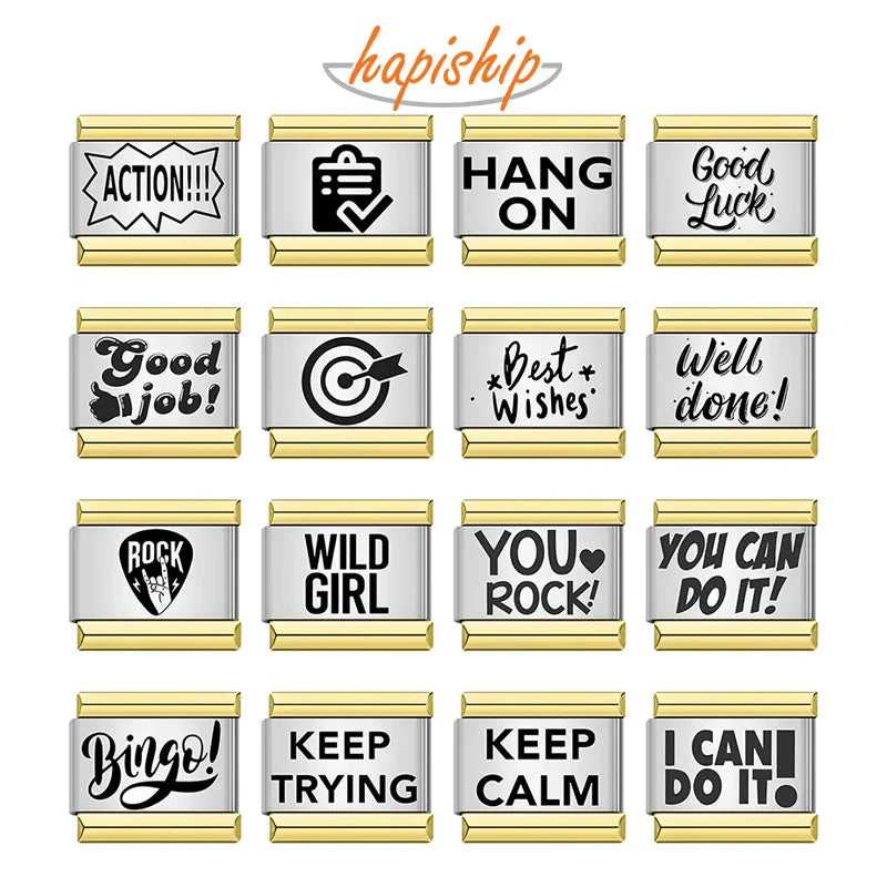 Hapiship 2024 New Fashions Love Rock Good Job Luck Charm Links Fit 9m ...
