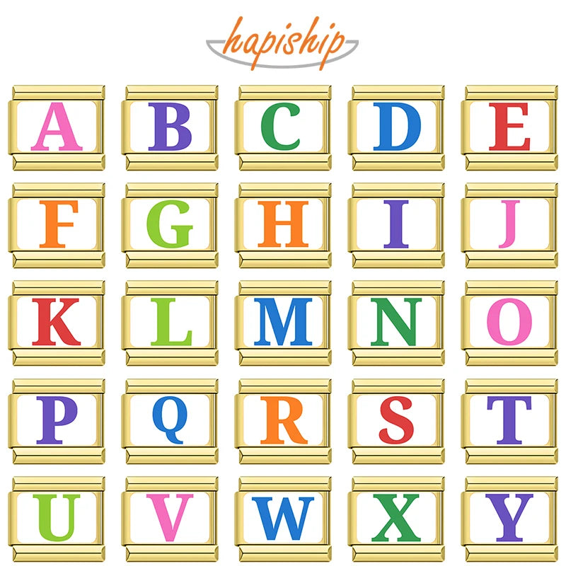 Hapiship Fashion Golden Colorful 26 English Letters Italian Charm Lin ...