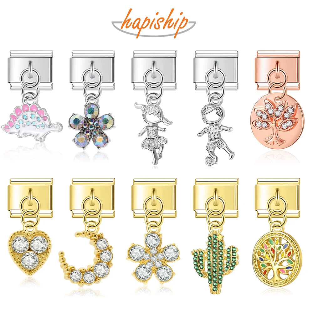 Hapiship Original Daisy Boy Girl Tree Flower Heart Moon CZ Italian Ch ...