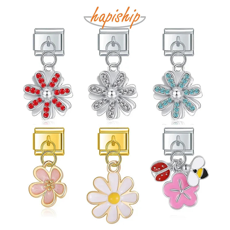 Hapiship Original Daisy Fashion Flower Dazzling CZ Italian Links Char ...